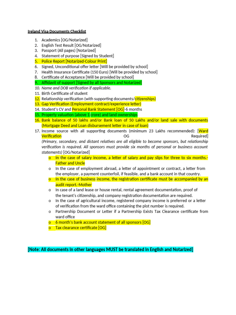 Ireland Visa Document Requirements | PDF | Notary Public