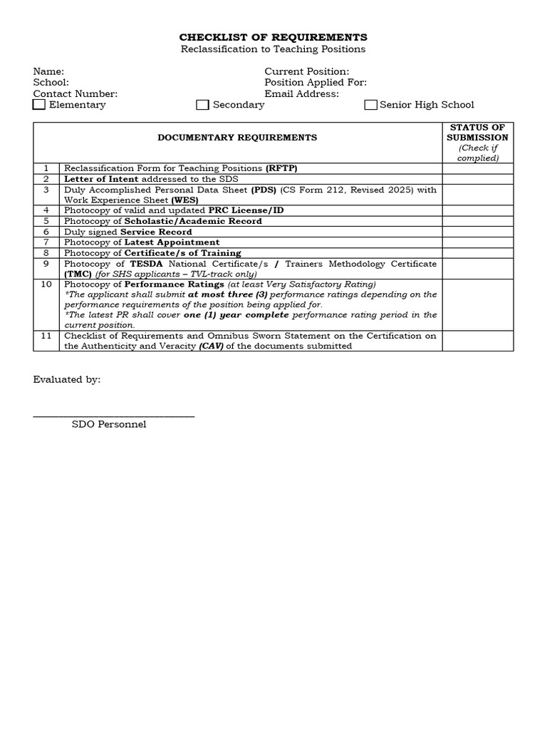Checklist of Requirements TP 1 | PDF