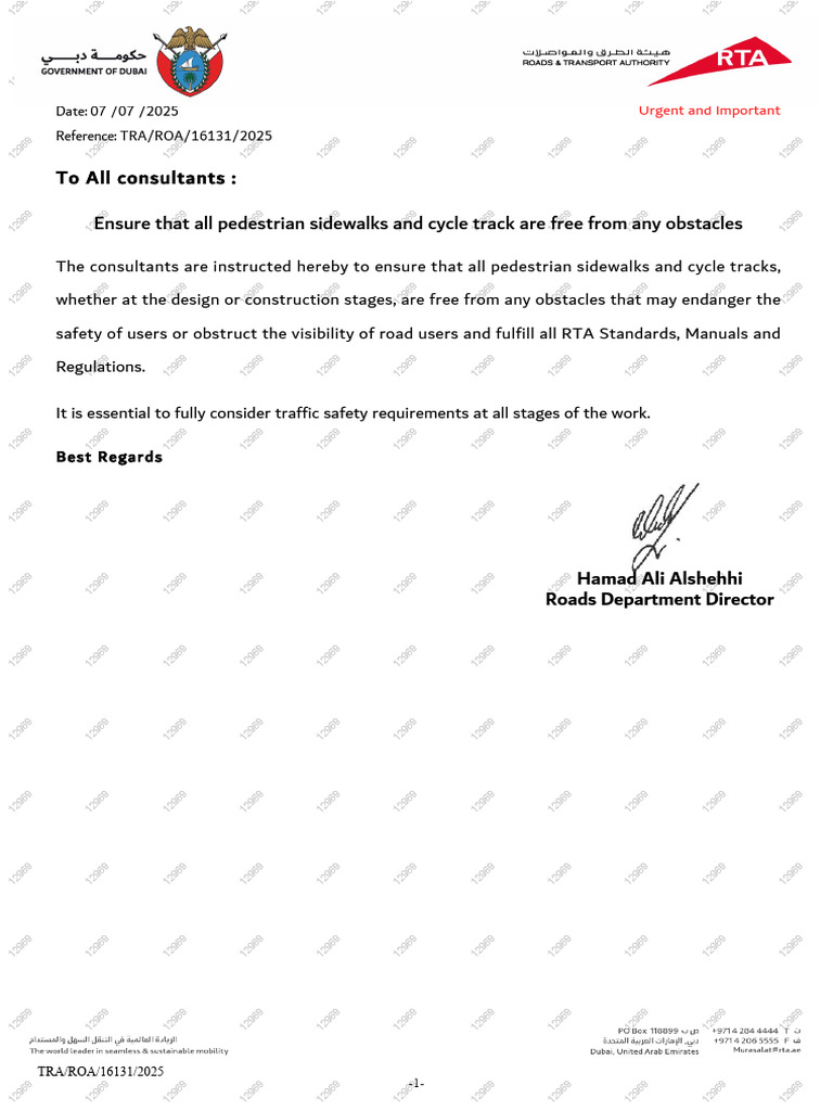 Ensure That All Pedestrian Sidewalks and Cycle Track Are Free Fromany ...
