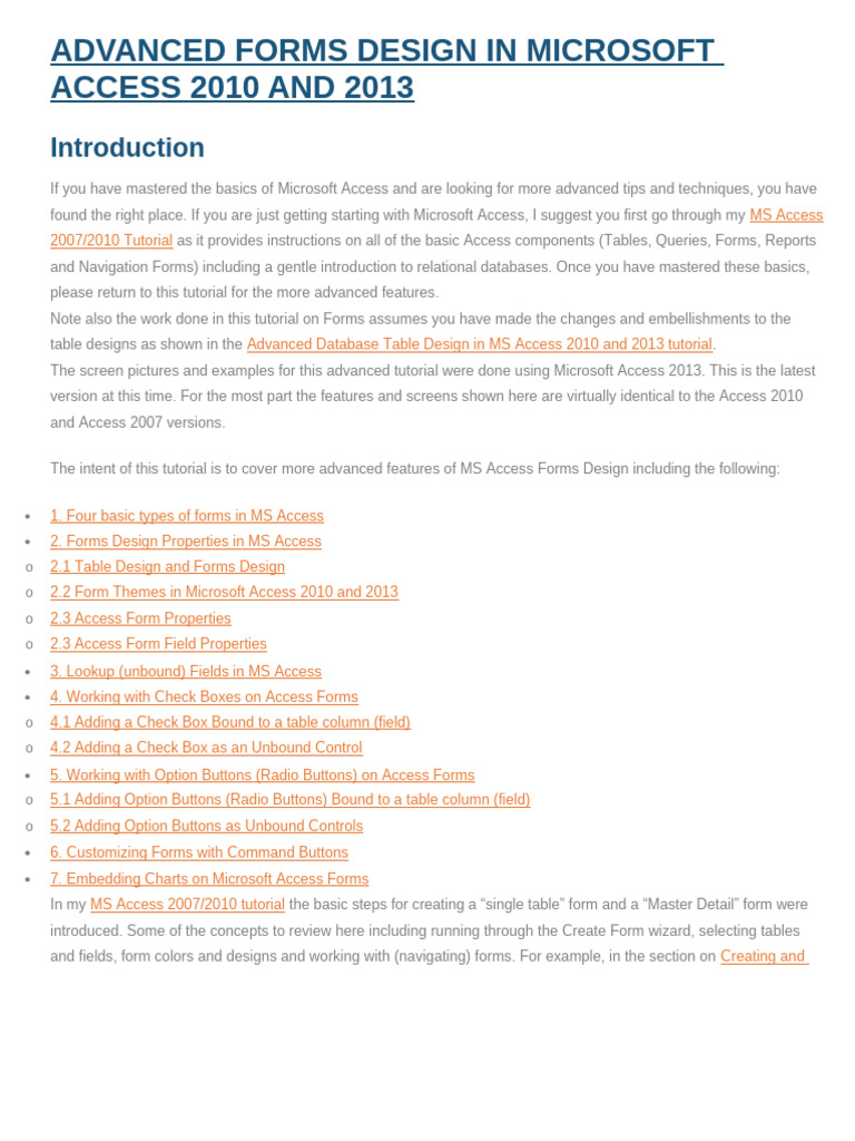 Advanced Forms Design in Microsoft Access 2010 and 2013 | PDF | Visual Basic For Applications ...