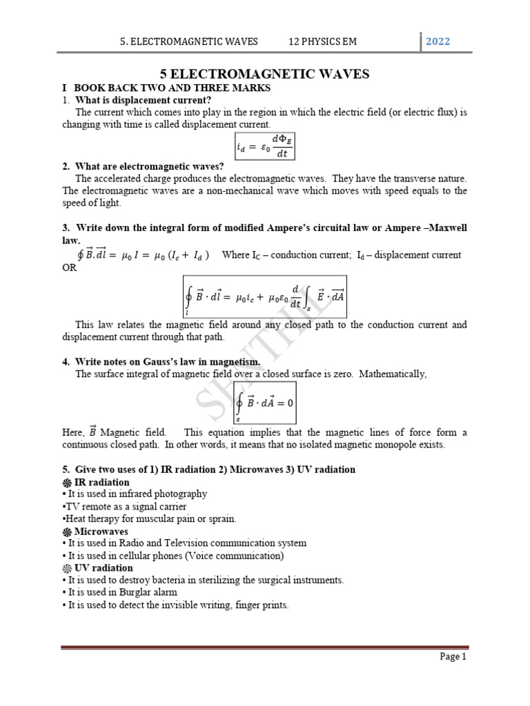 5 Electromagnetic Waves | PDF | Electromagnetic Radiation | Waves