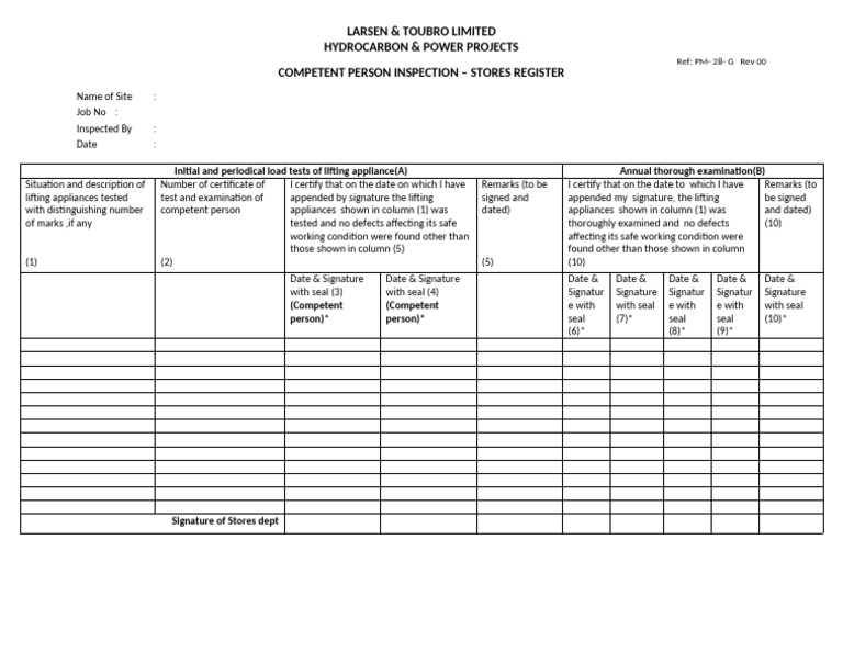 PM-28-G Competent Person Inspection Stores Register | PDF