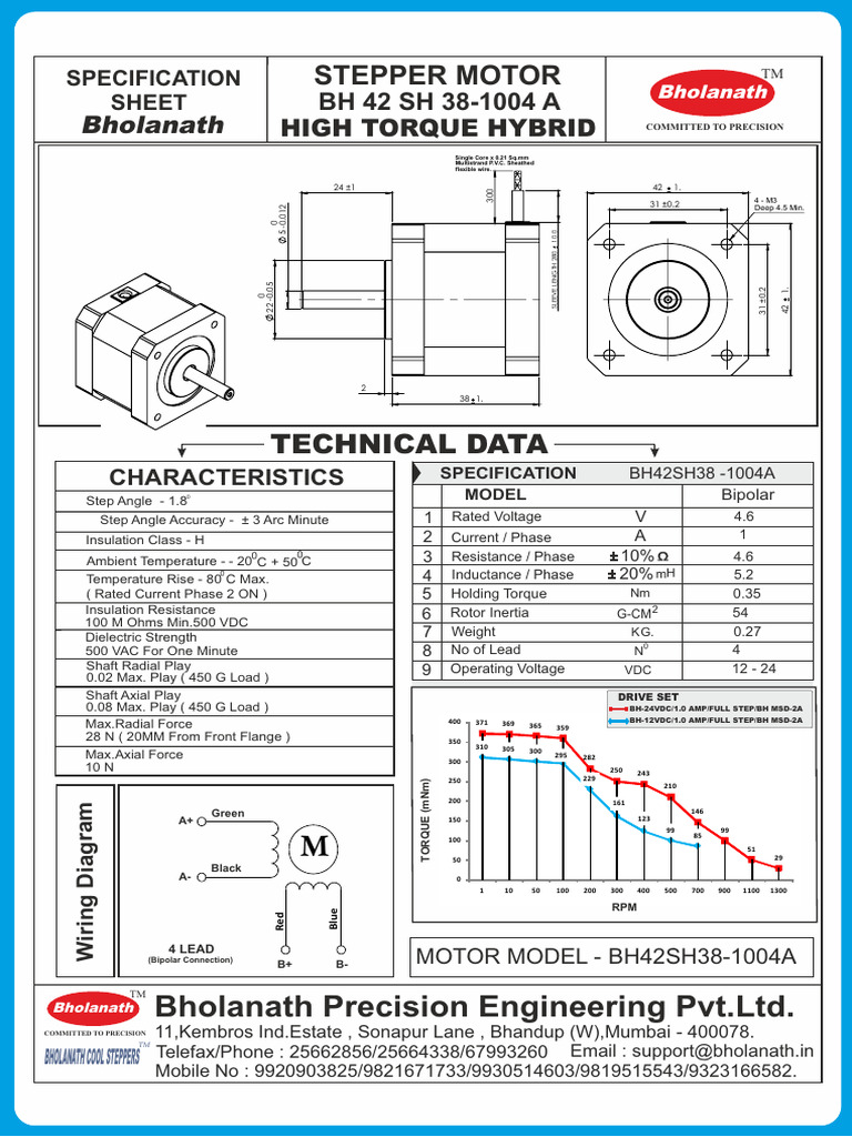 High Torque Hybrid Stepper Motor Specs | PDF | Electrical Equipment ...