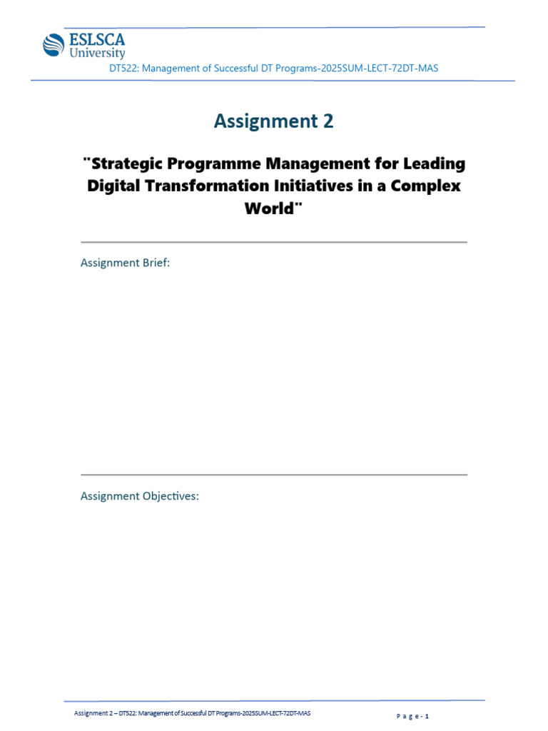Assignment 2 DT522 - Management of Successful DT Programs-2025SUM-LECT ...