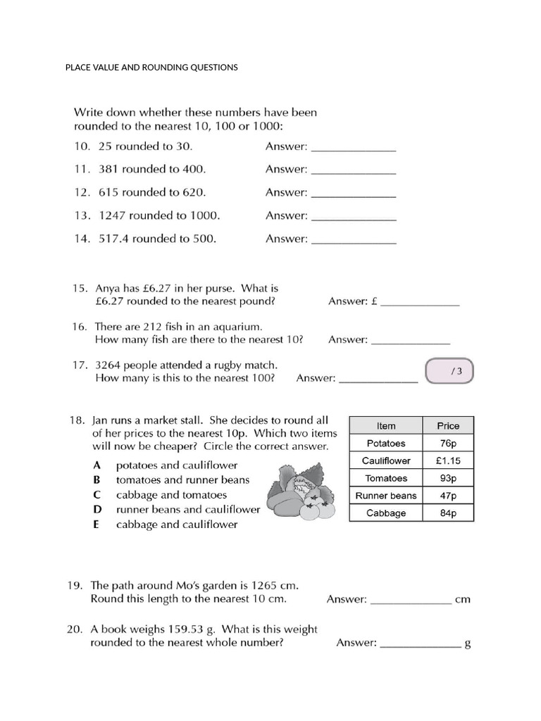 Place Value and Rounding Questions | PDF