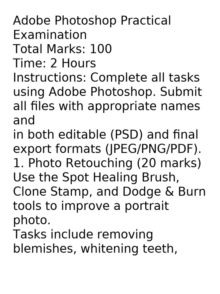Photoshop Practical Examination Guide | PDF | Adobe Photoshop | Imaging