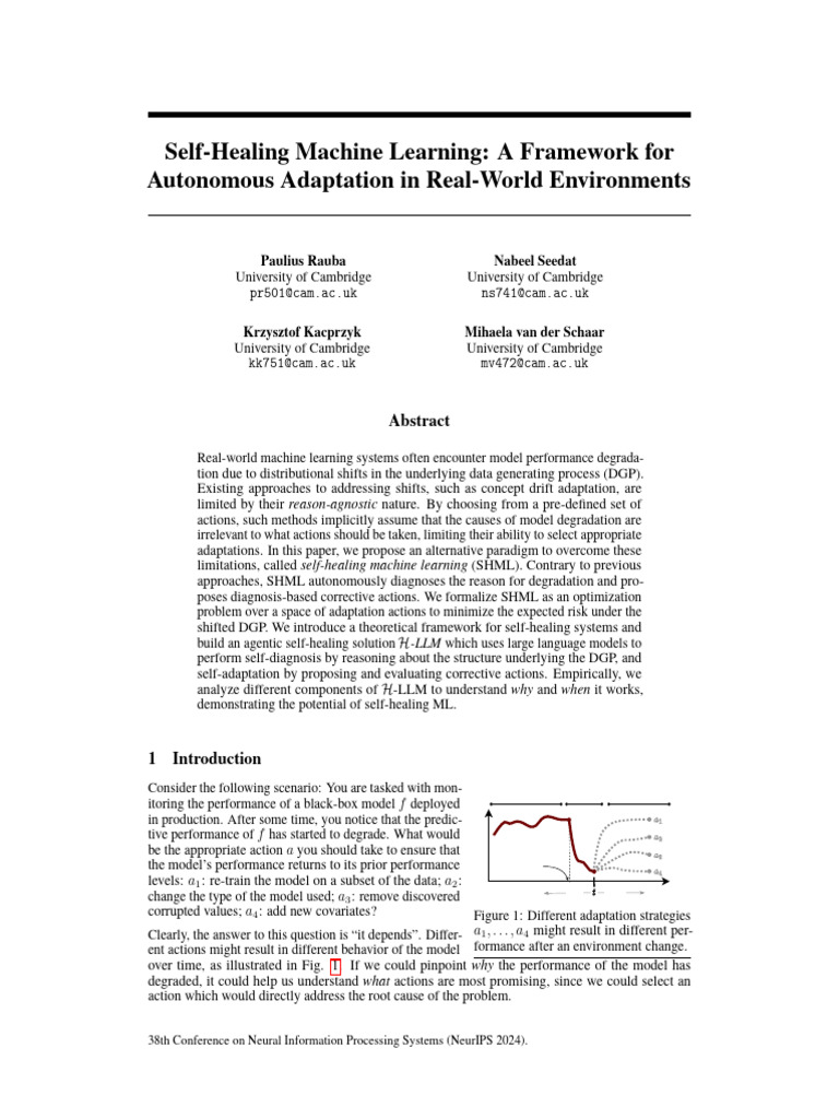 NeurIPS 2024 Self Healing Machine Learning A Framework For Autonomous Adaptation in Real World ...