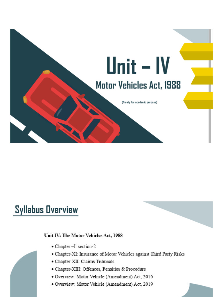 Unit - 4 - Motor Vehicle Act | PDF | Liability Insurance | Insurance