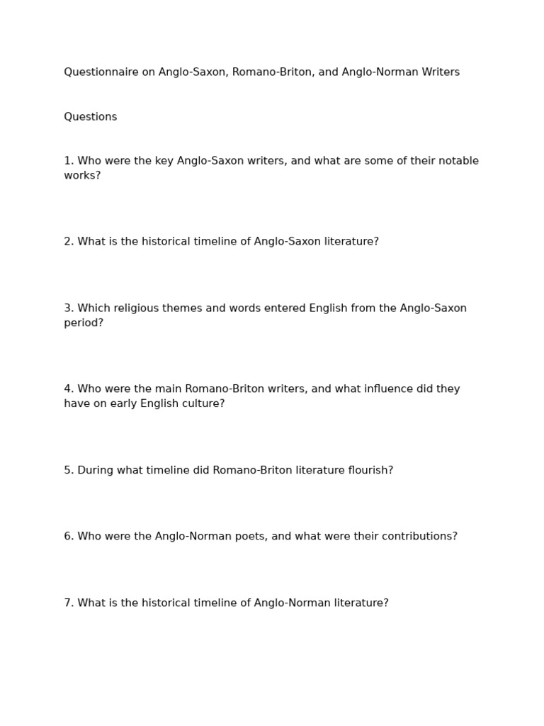 Anglo-Saxon and Anglo-Norman Literature Insights | PDF | Anglo Saxons ...