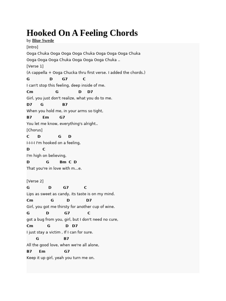 Hooked On A Feeling Guitar Chords | PDF