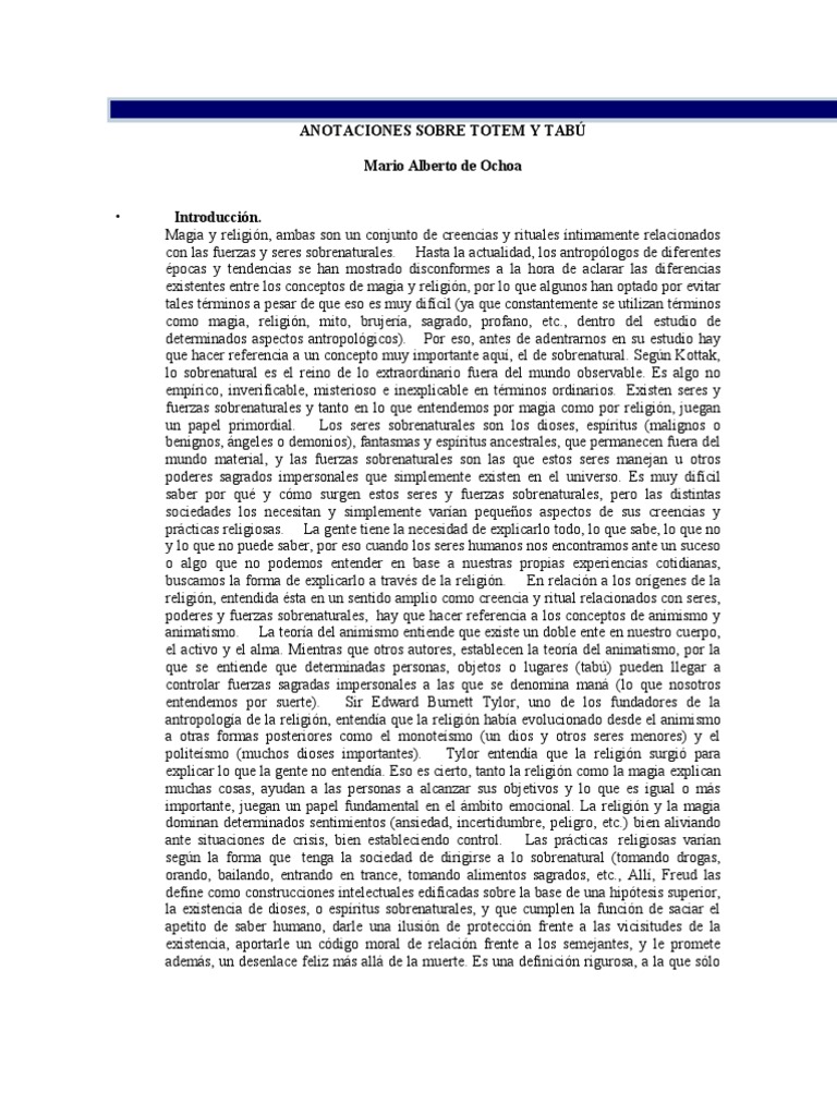 Magia, Religión y Tabú en la Antropología | PDF | Tabú | Sociedad