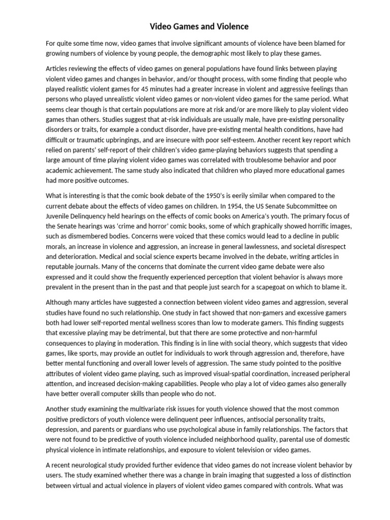 Impact of Violent Video Games on Youth | PDF | Violence | Aggression