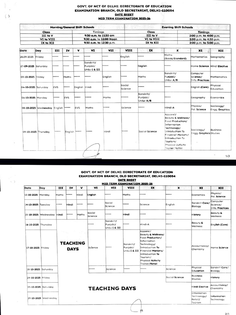 CBSE Class 12 Midterm Date Sheet 2025 | PDF | Languages Of India | Science
