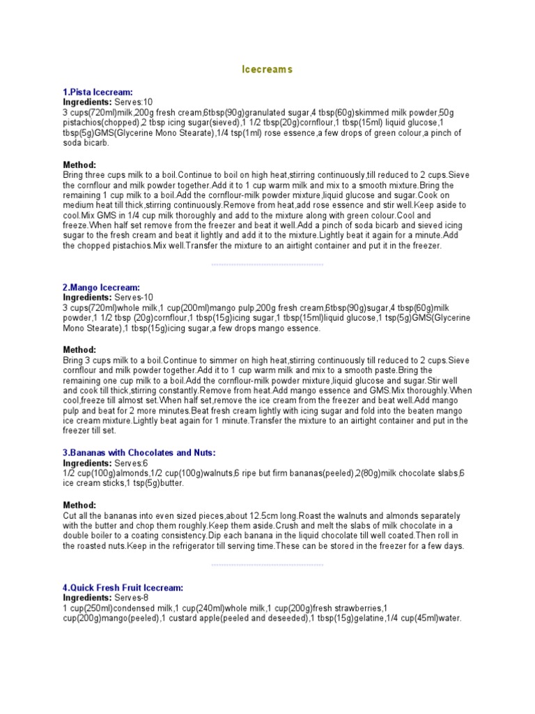 Ice Creams | PDF | Ice Cream | Foods