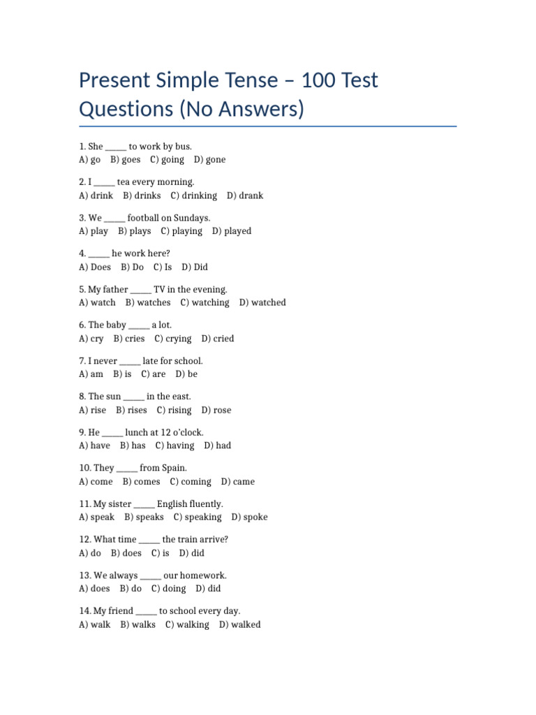 Present Simple 100 Questions Final | PDF
