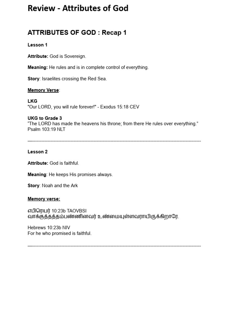 Revision - Attributes of God | PDF