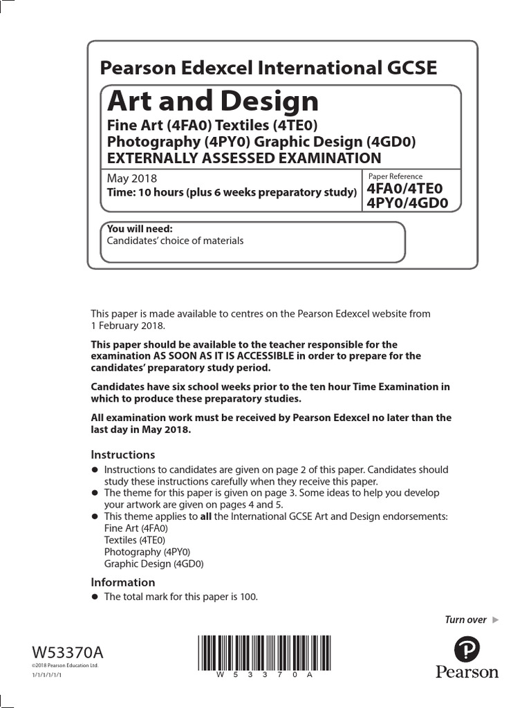 2018 International GCSE Art Exam Guide | PDF