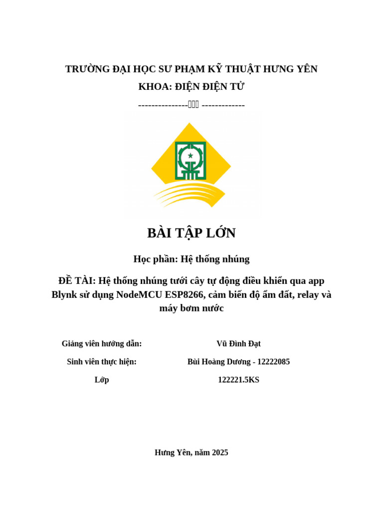 Bài Tập Lớn Hệ Thống Nhúng Duong | PDF