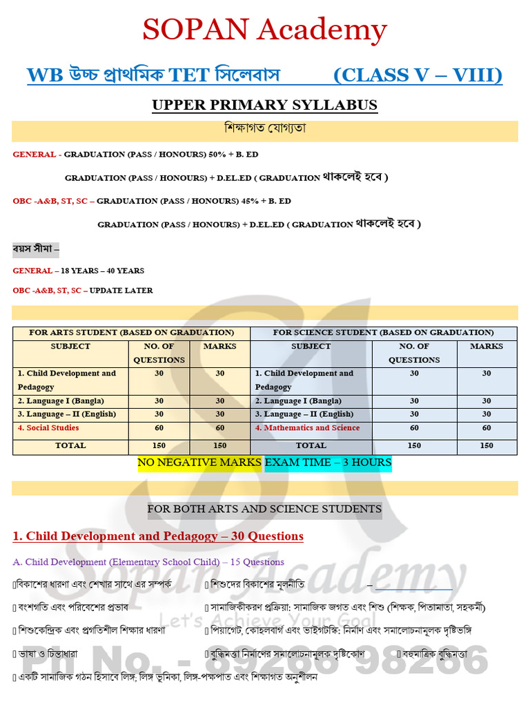 Upper Primary Syllabus (Sopan Academy) | PDF