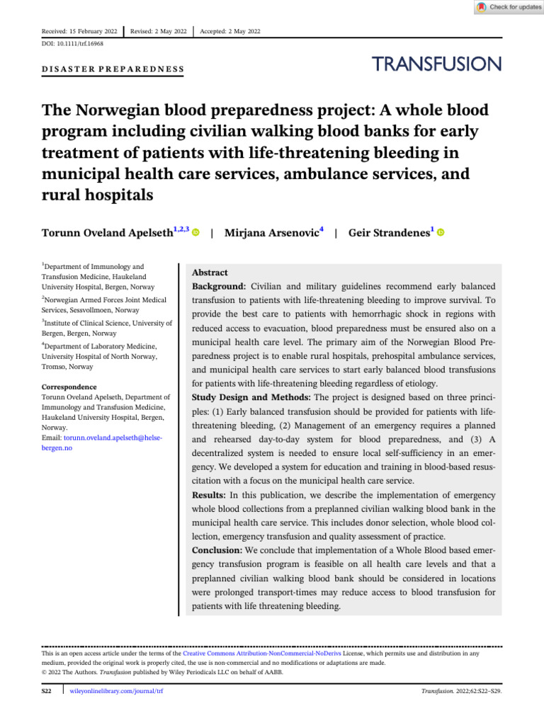 Norwegian Whole Blood Emergency Program | PDF | Blood Donation | Bleeding
