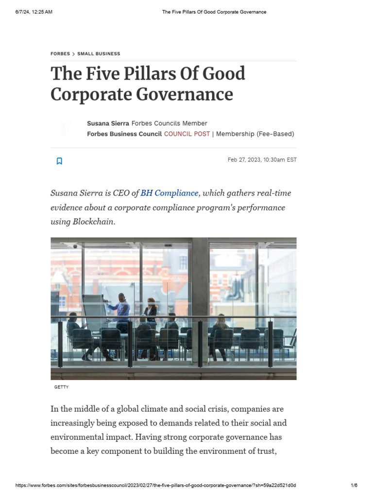 Five Pillars of Corporate Governance | PDF | Governance | Corporate ...