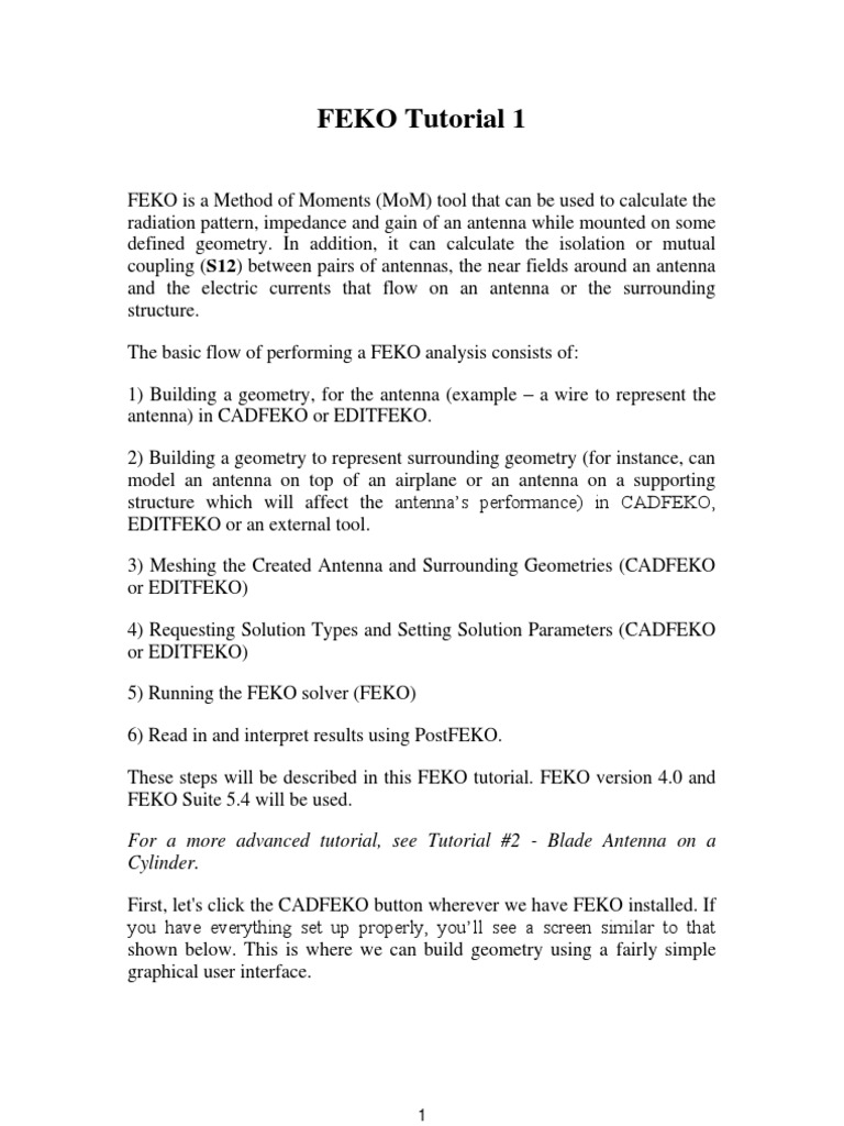 FEKO Tutorial | PDF | Antenna (Radio) | Electronic Engineering