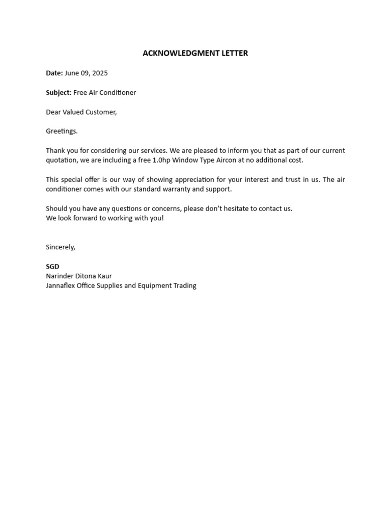 Acknowledgment Letter | PDF