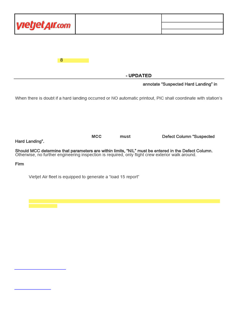 Updated Hard Landing Reporting Protocol | PDF | Transport Accidents And ...