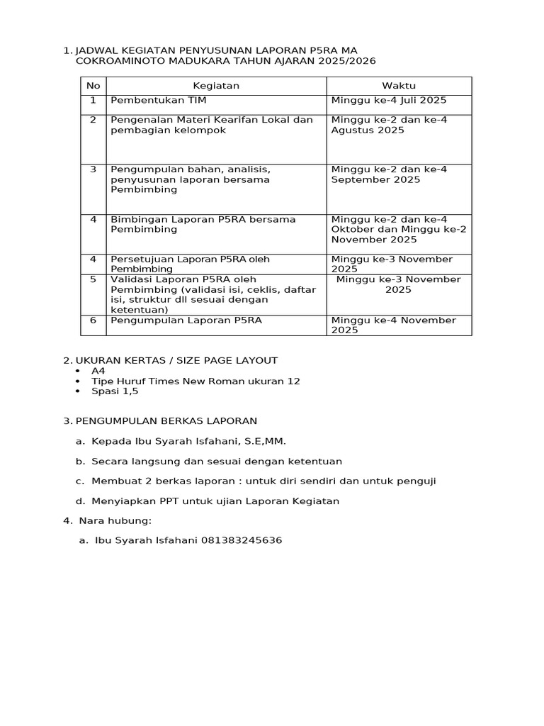 Jadwal Penyusunan Laporan P5RA 2025/2026 | PDF