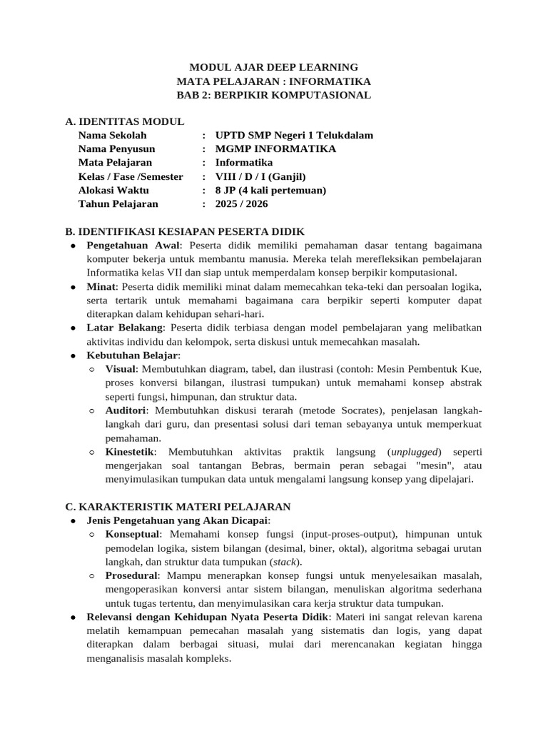 Modul Ajar 2 Informatika K-VIII (Deep Learning) | PDF