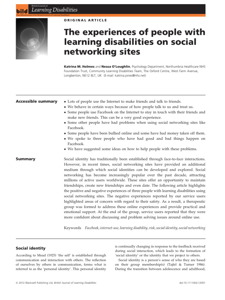 The Experiences of People With Learning Disabilities On Social ...