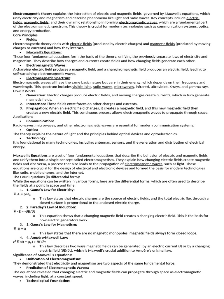 Electromagnetic Theory | PDF | Electromagnetic Radiation ...