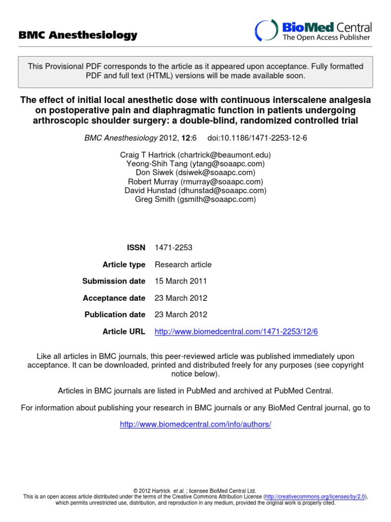 BMC Anesthesiology 2012, 12:6 | PDF | Anesthesia | Analgesic