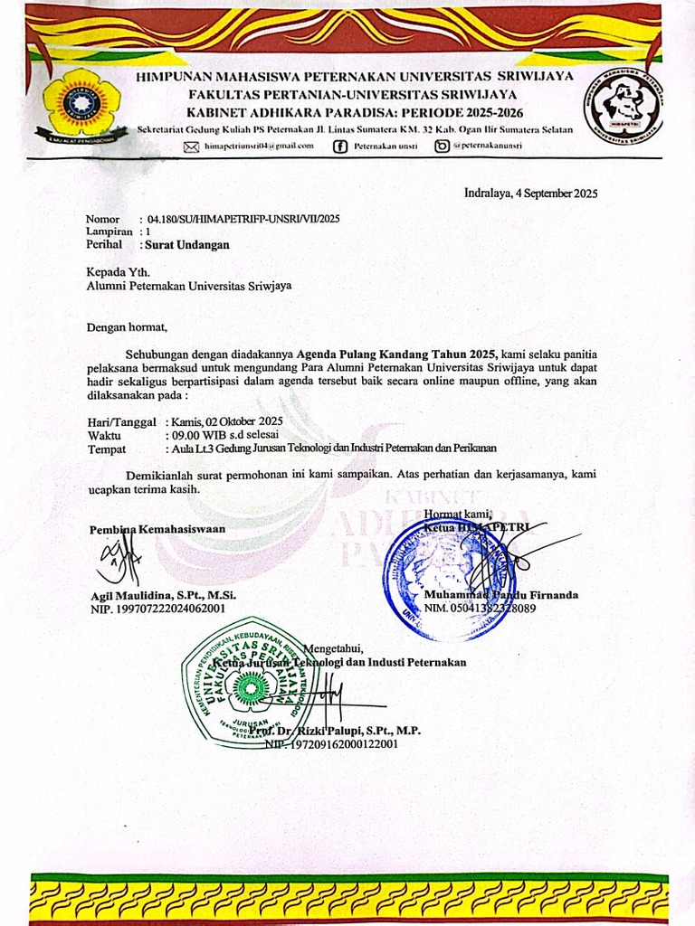 SU - Alumni Peternakan Unsri - PULKAN 2025 | PDF