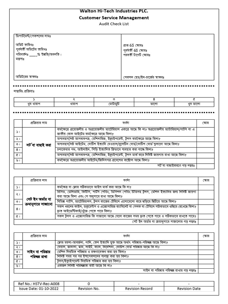 6S Audit Check List | PDF