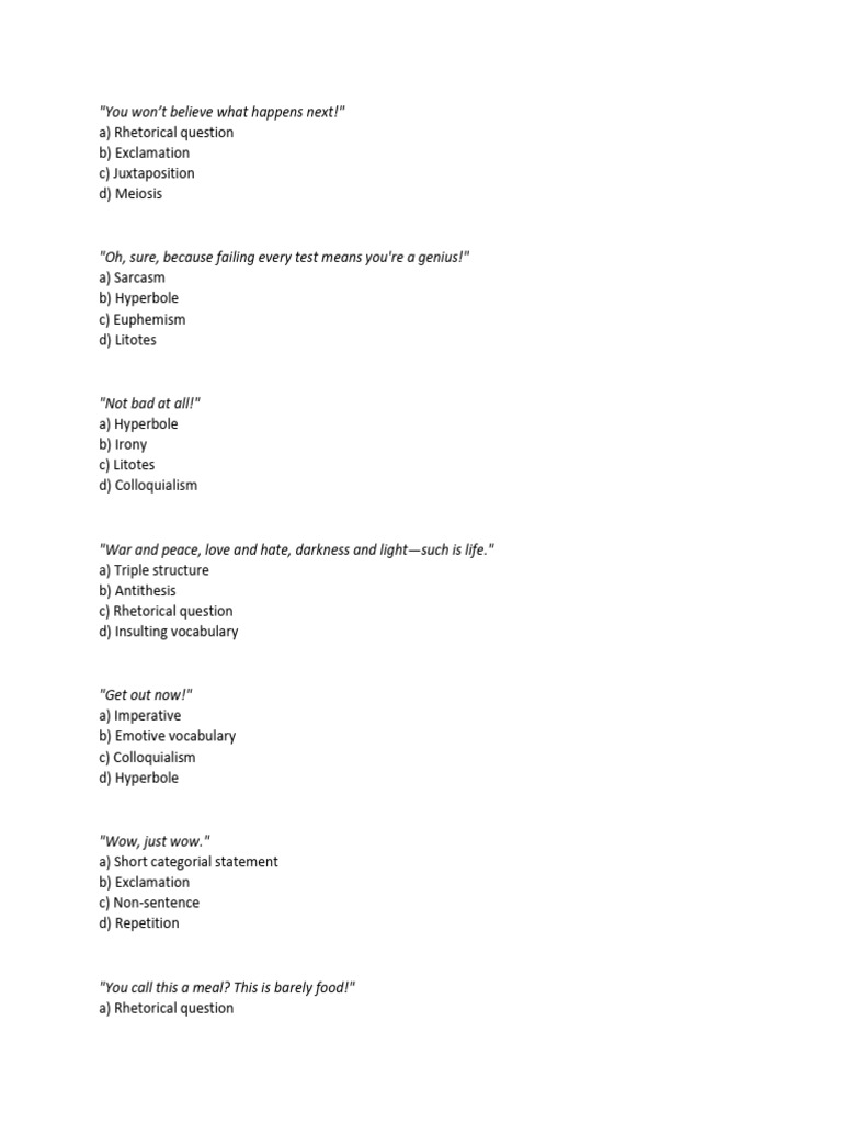 Rhetorical Devices MCQ Practice Questions | PDF | Irony | Figures Of Speech