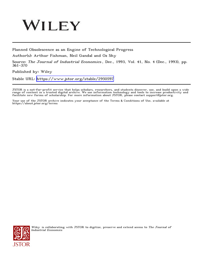 Planned Obsolescence As An Engine of Technological Progress | PDF ...