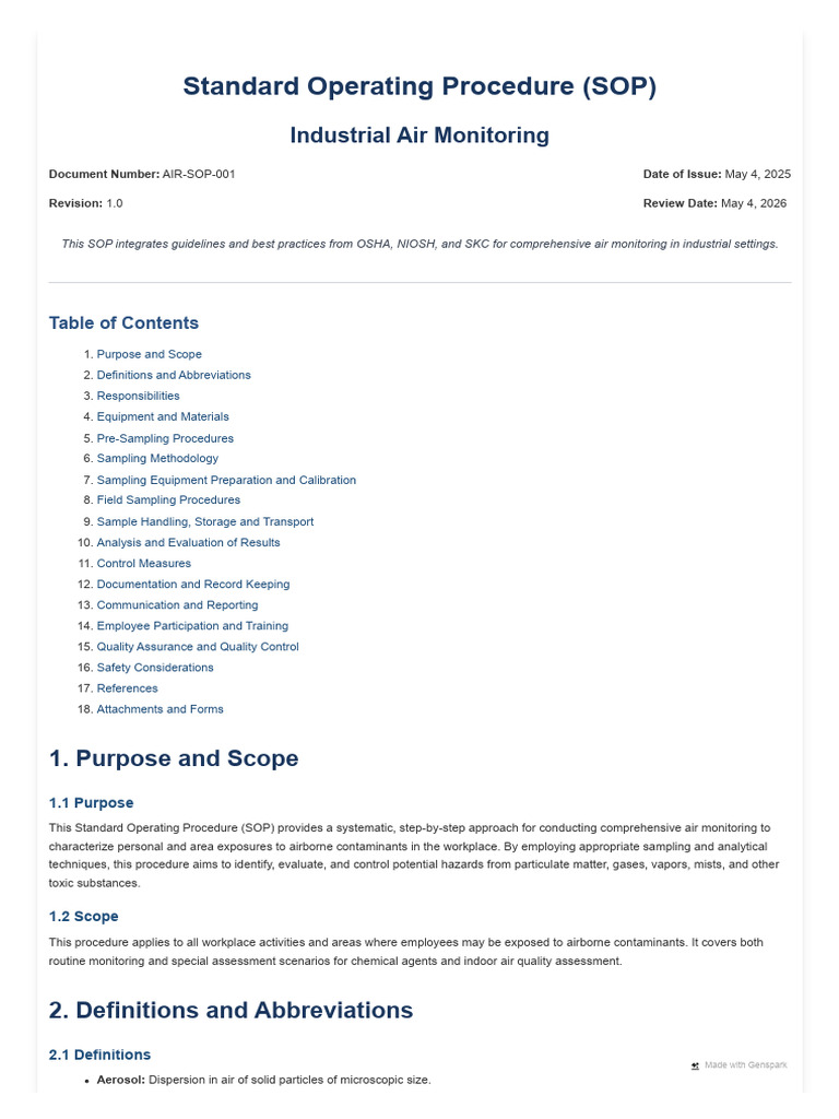 Industrial Air Monitoring SOP Guide | PDF | Occupational Hygiene ...