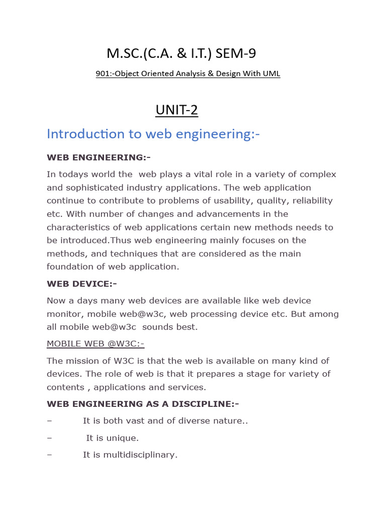 Unit-2 Mscit Sem-9 Ooa & Design With Uml | PDF | Class (Computer Programming) | World Wide Web