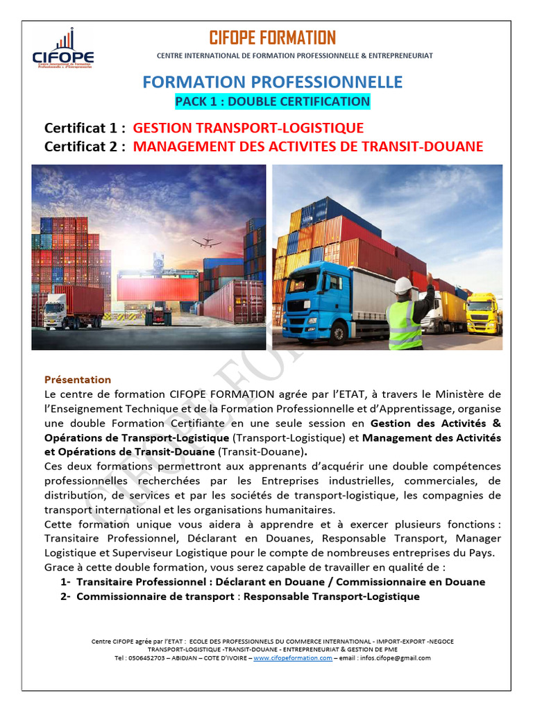 Fiche Formation Pack 1 - Transport Logistique & Transit Douane | PDF ...