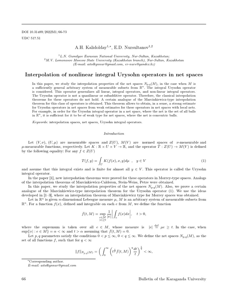 Urysohn Operators in Net Spaces Interpolation | PDF | Measure ...