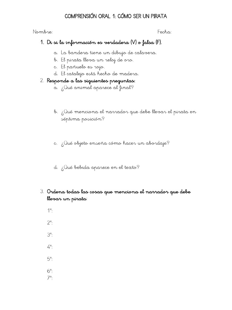 Actividades de Comprensión: Piratas | PDF