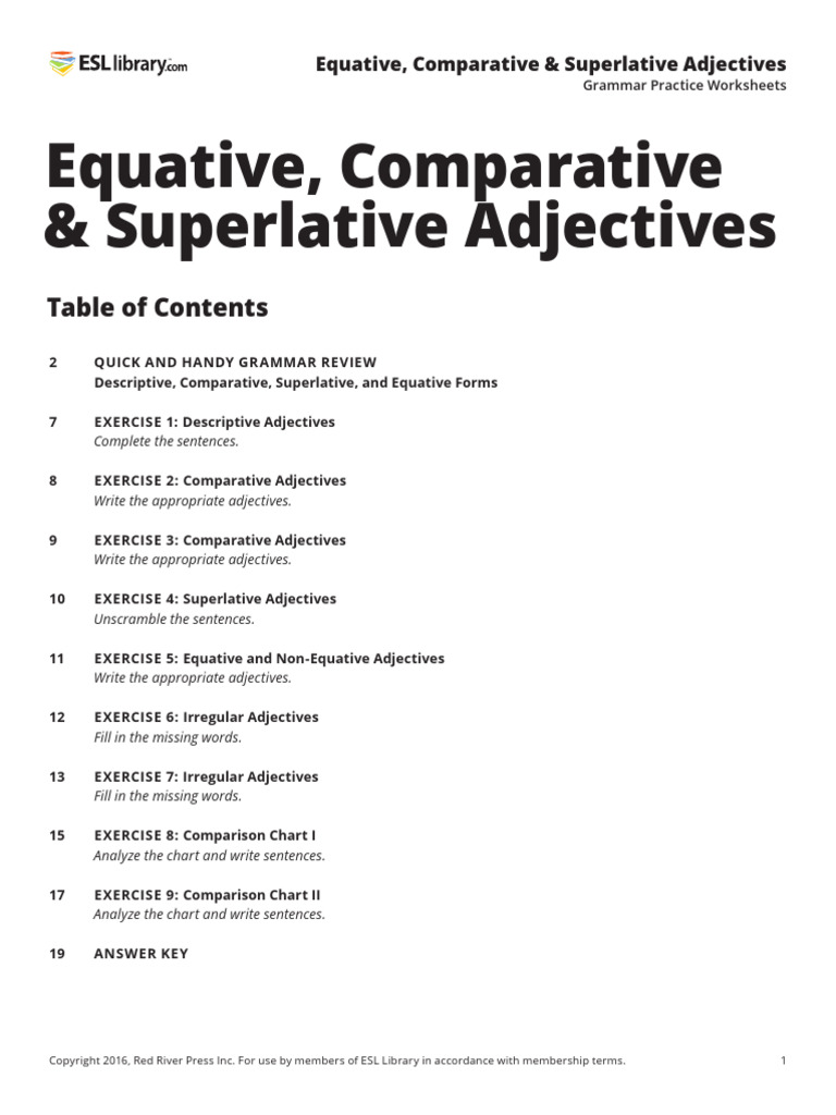 Adjective Forms: Equative, Comparative, Superlative Worksheets | PDF ...