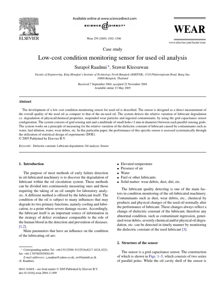 Low-Cost Oil Condition Monitoring Sensor | PDF | Capacitance | Lubricant