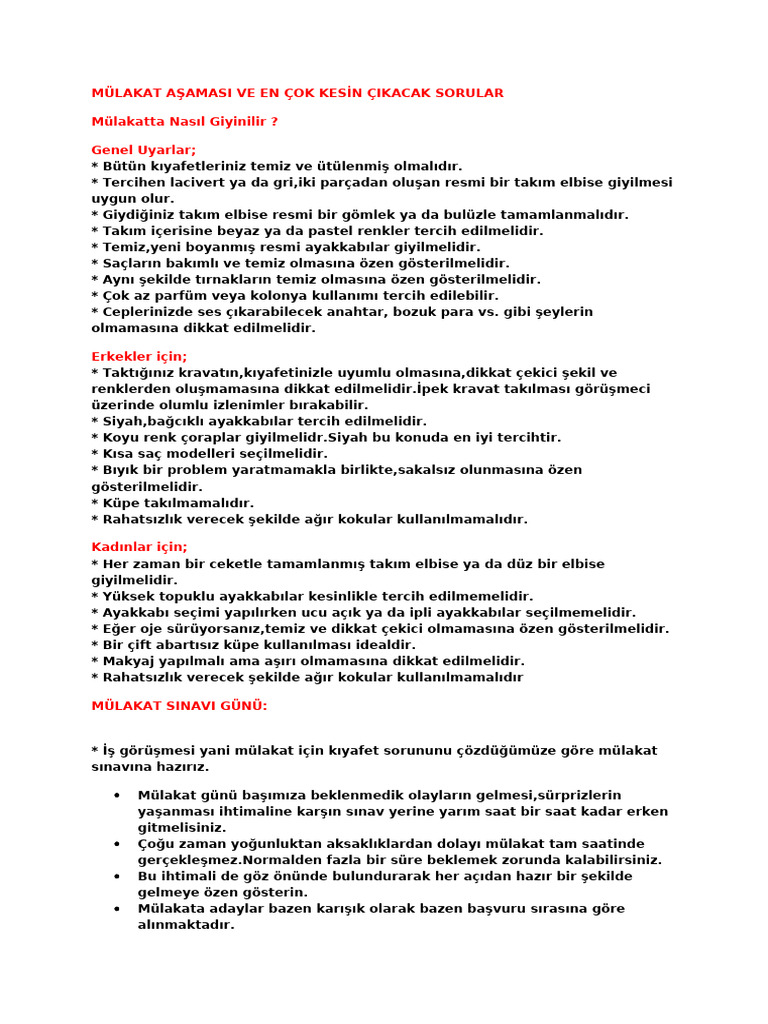 Mülakatlarda Kesin Karşınıza Çıkacak Sorular Nelerdir | PDF