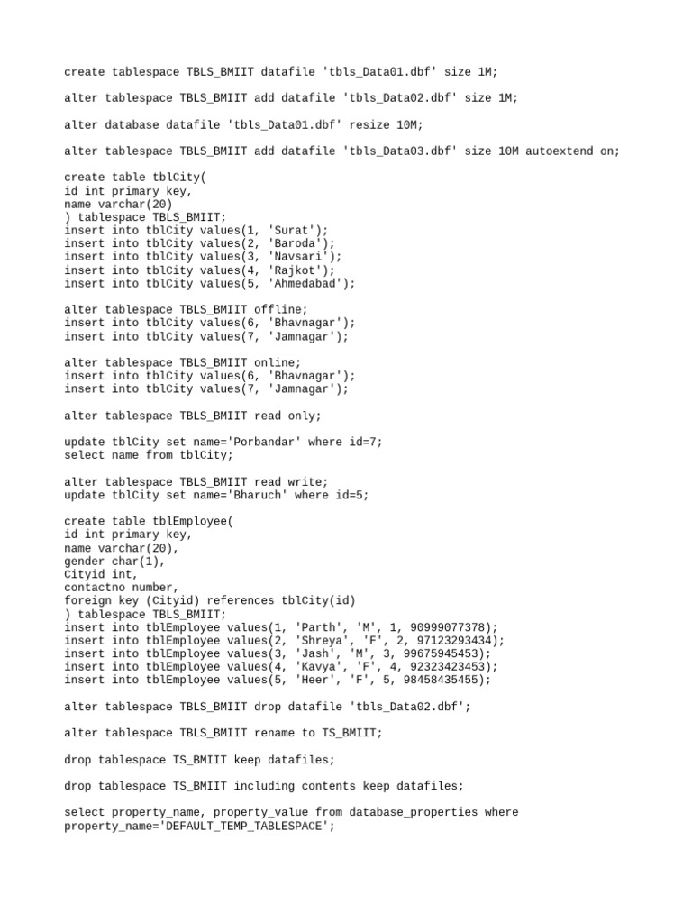 Oracle Tablespace and Table Management | PDF