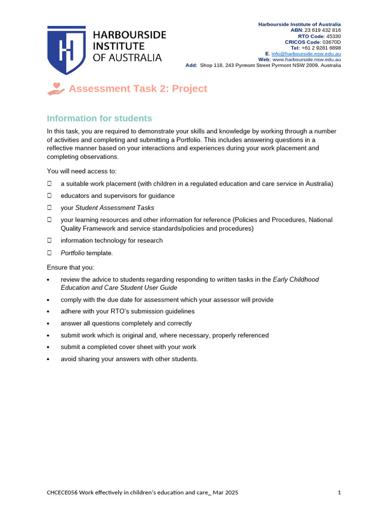 CHCECE056 Assessment Task 2 Project | PDF | Information | Learning