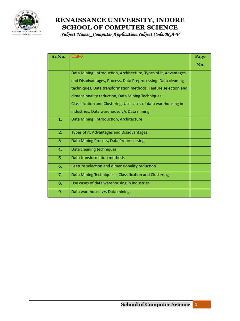 (Unit-3) Computer Application Data Mining BCA V | PDF | Data Mining | Data