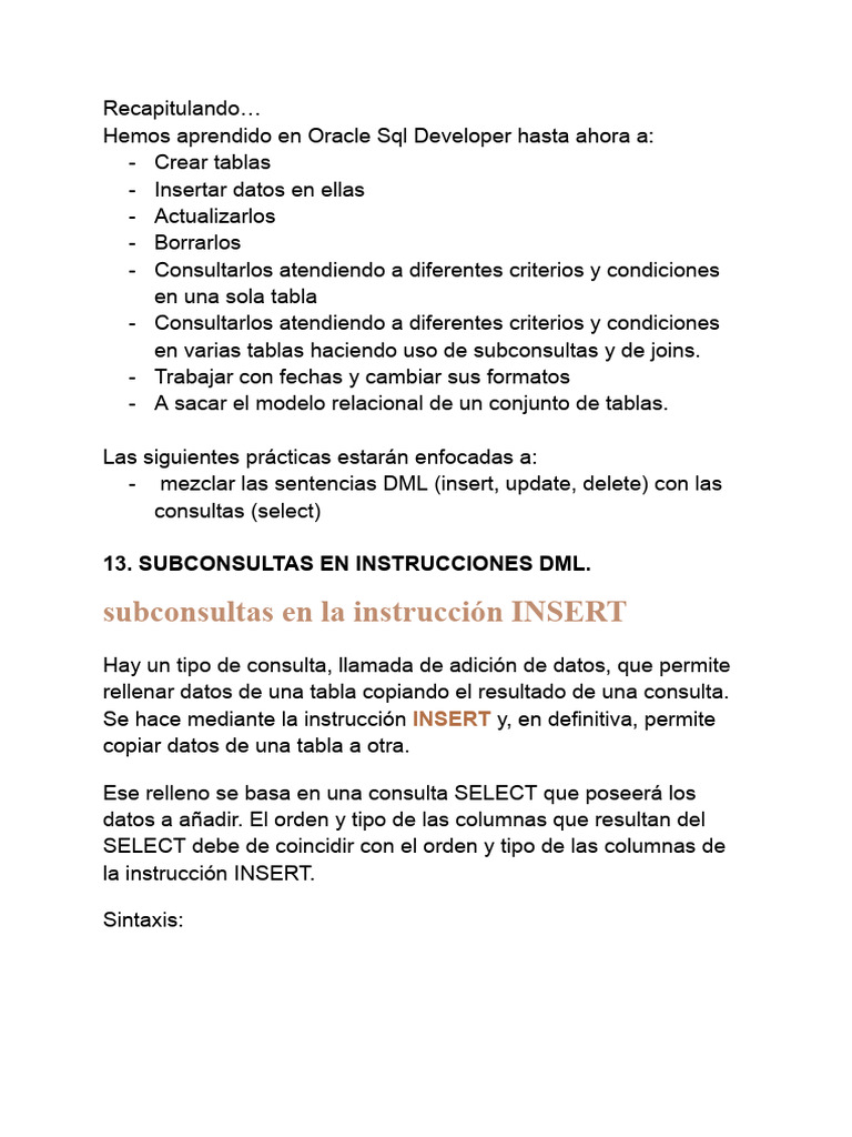 EJERCICIO 13 - Subconsultas en Instrucciones DML | PDF | Ciencias de la Información | Software ...