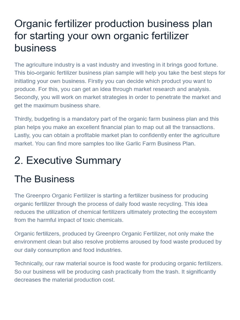 Organic Fertilizer Business Plan Guide | PDF | Balance Sheet | Expense